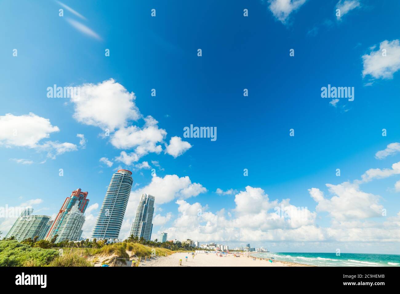 Skyscrapers by the sea in world famous Miami Beach. Southern Florida ...