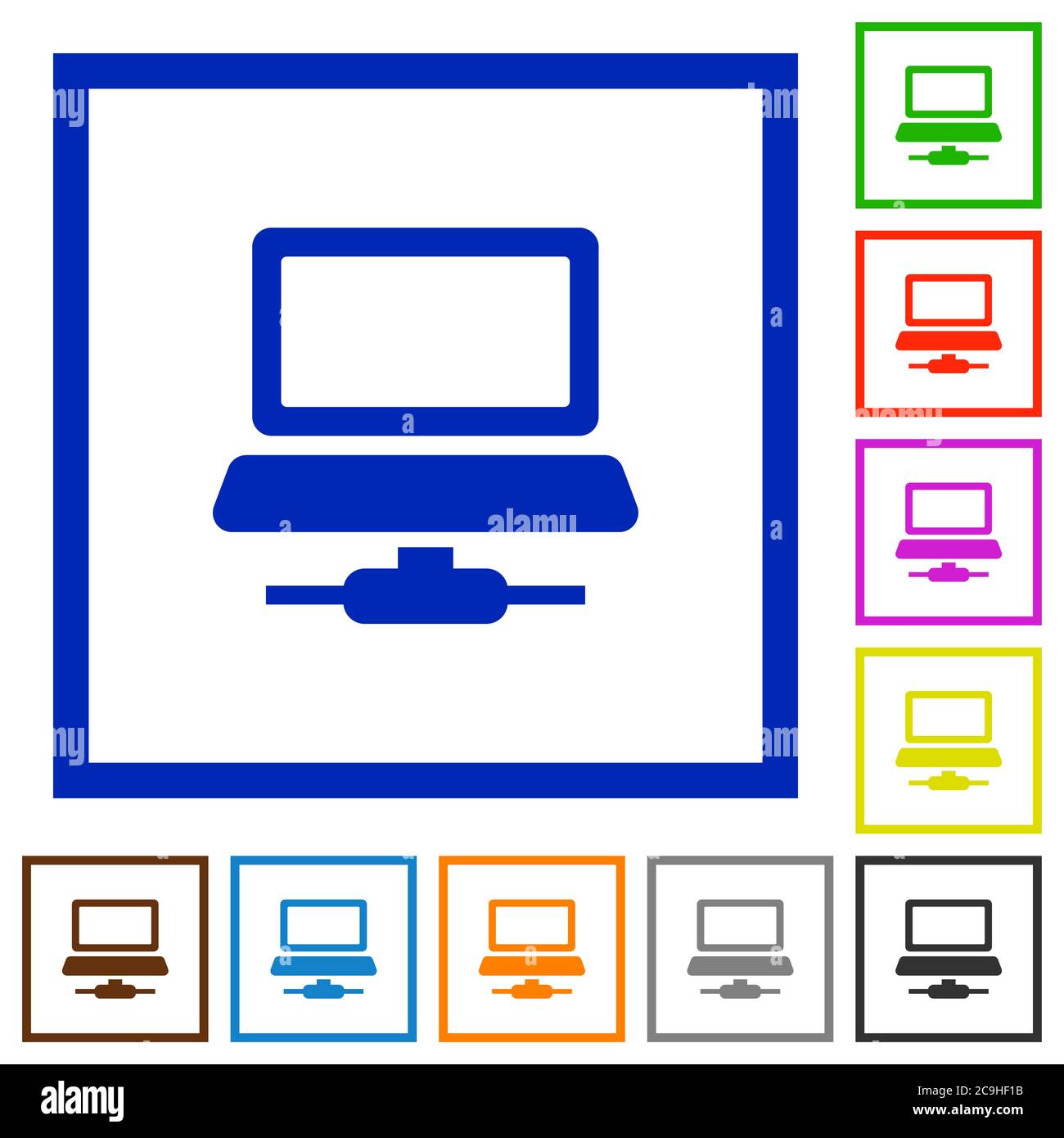Network computer flat color icons in square frames on white background ...