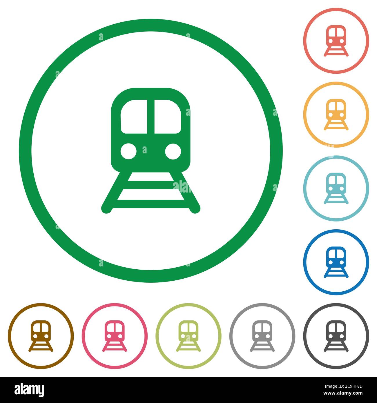 Train flat color icons in round outlines on white background Stock ...