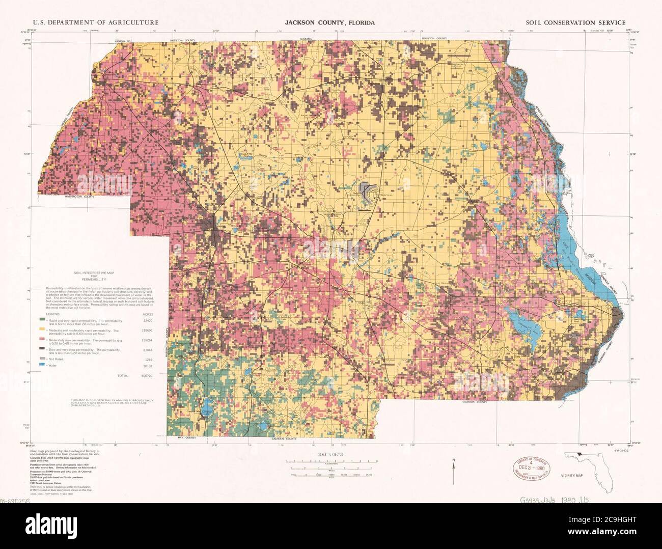 Jackson County, Florida - soil interpretive map for permeability Stock ...