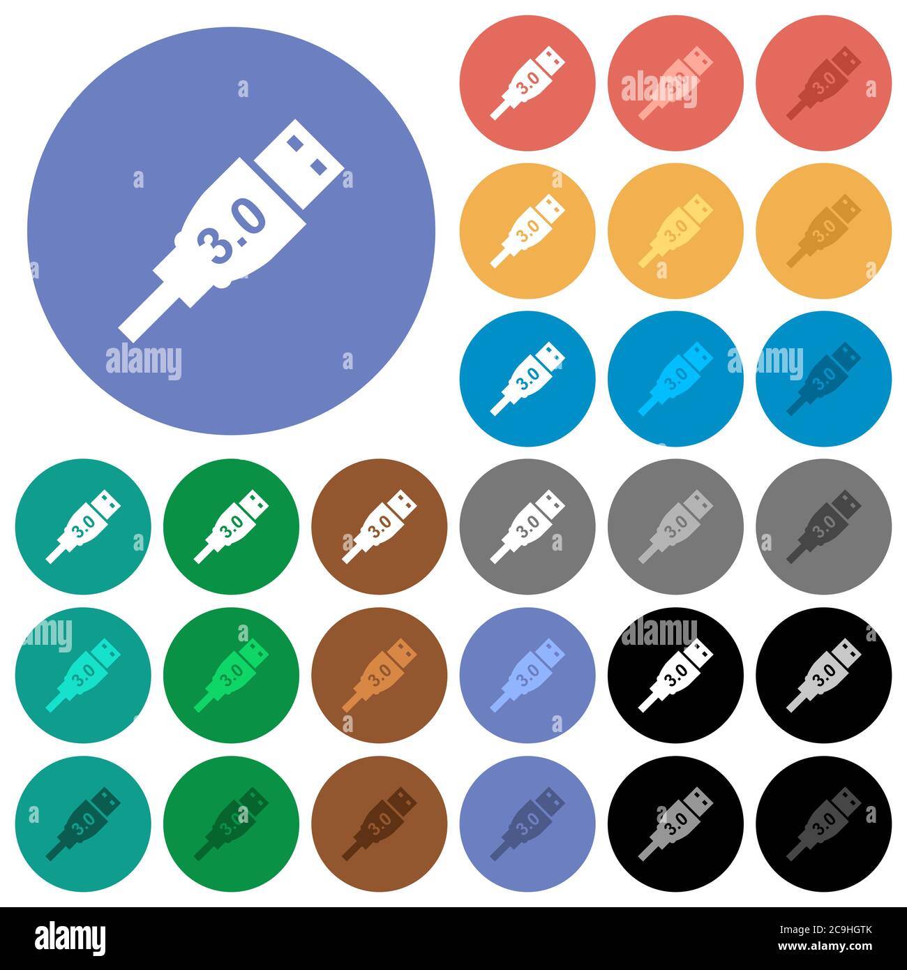 High speed USB multi colored flat icons on round backgrounds. Included ...