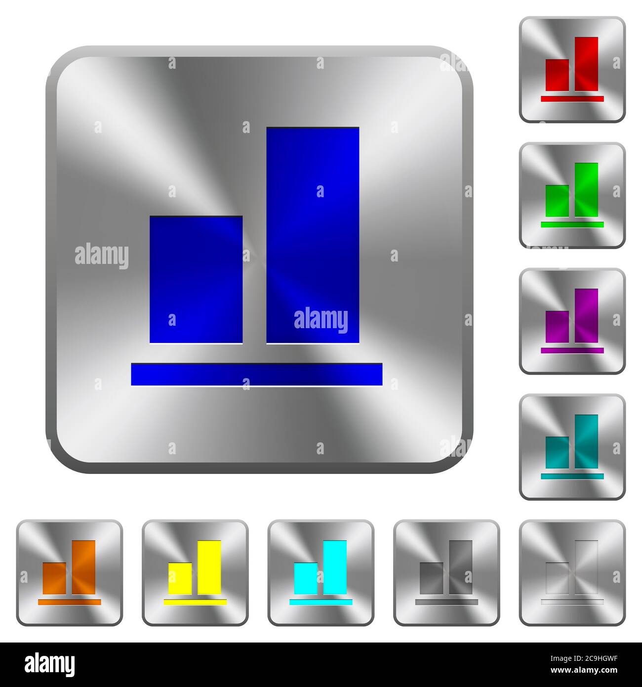 Align to bottom engraved icons on rounded square glossy steel buttons ...