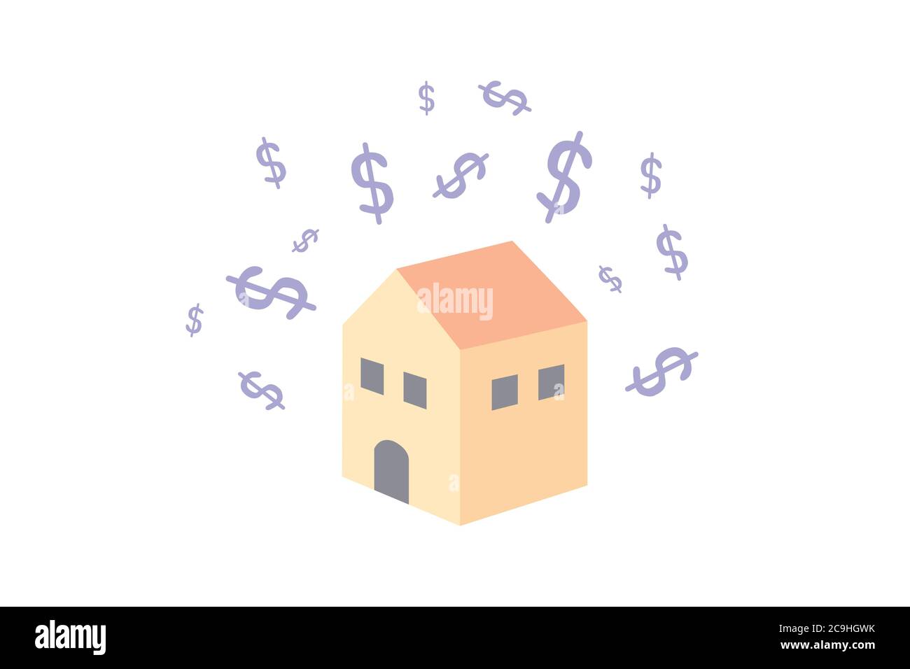Dollars symbol floating above the house. Dollars symbol with house ...