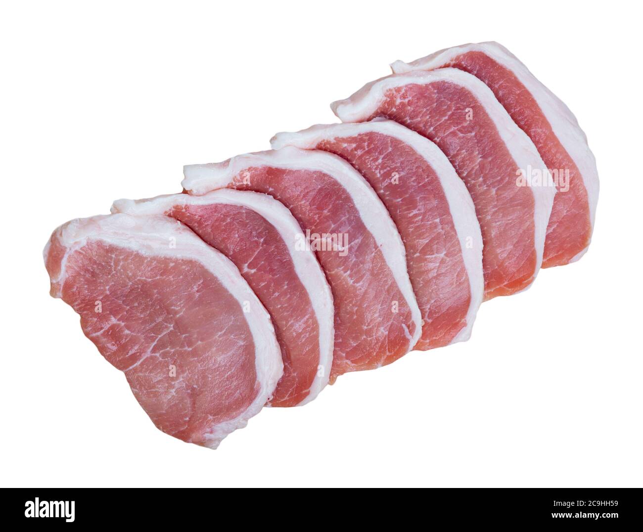 Raw pork loin ready for cooking. Isolated over white background Stock ...