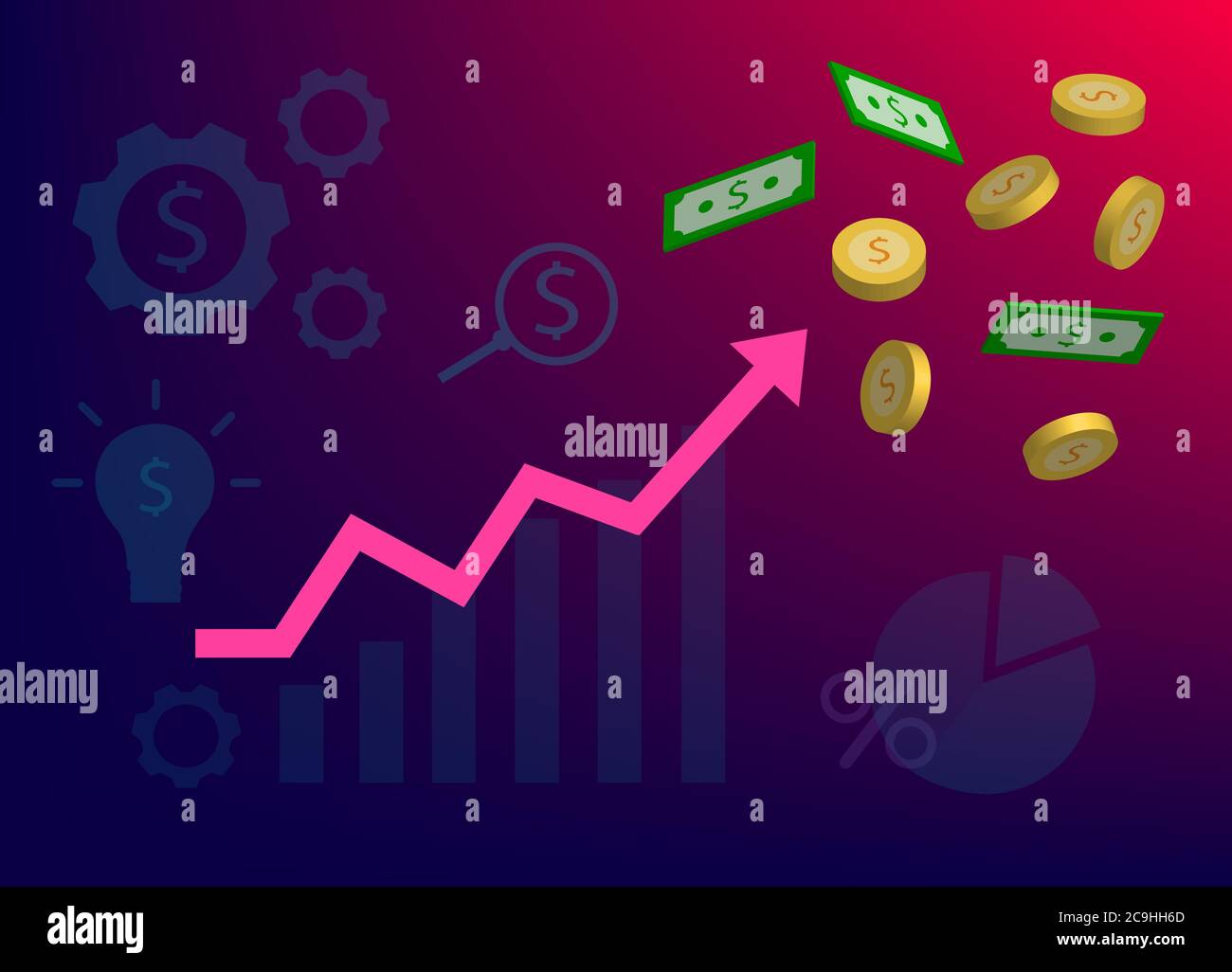 Various symbols relating to finance and investment. Investment graph ...