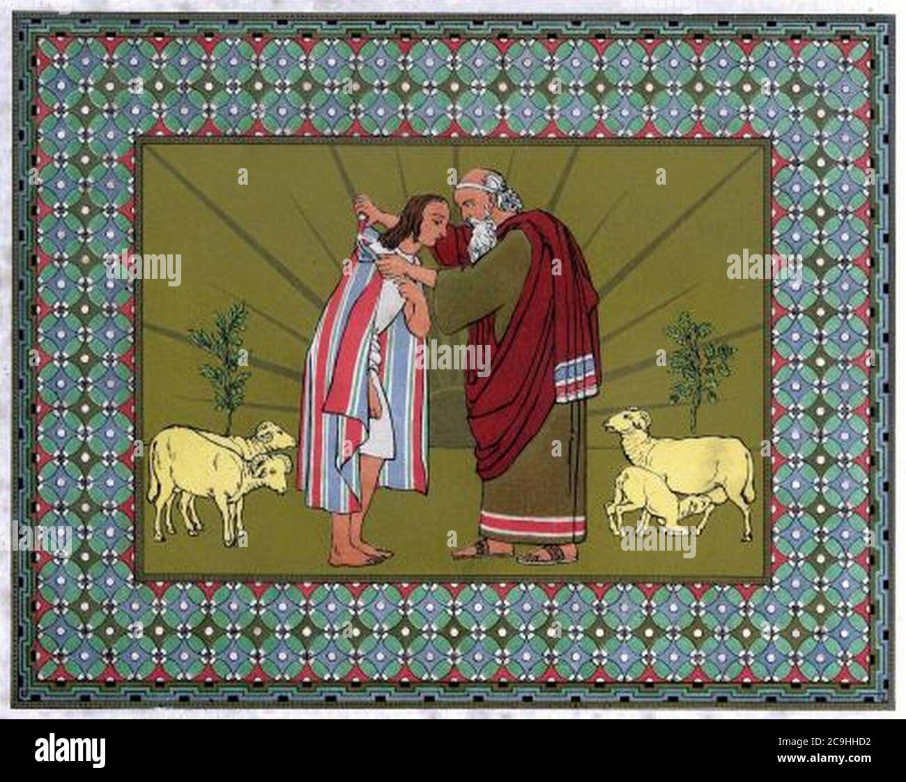Jacob blesses Joseph and gives him the coat Stock Photo - Alamy