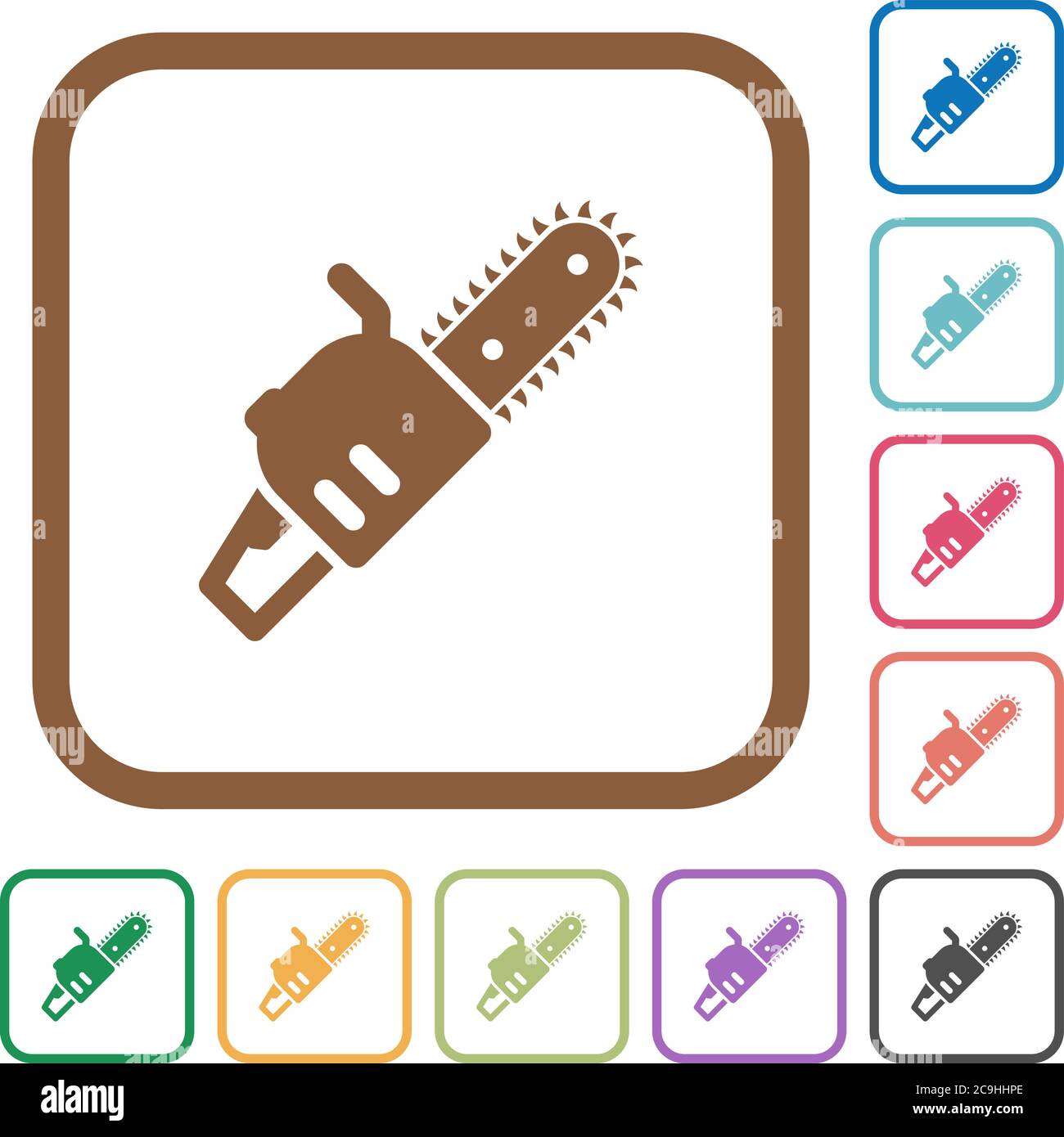 Chainsaw simple icons in color rounded square frames on white ...