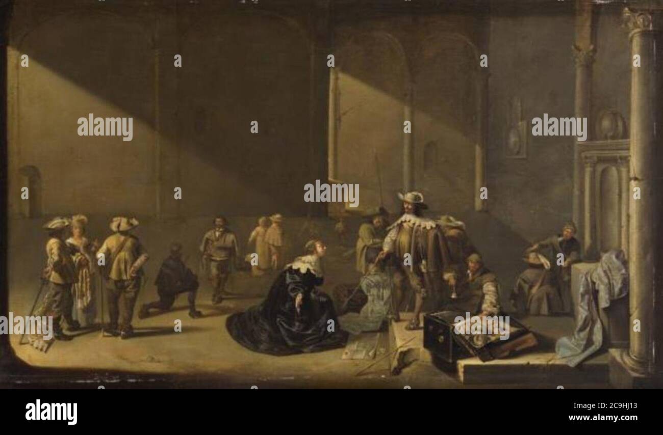 Jacob Duck - Interieur met soldaten de buit inspecteren en een smekende ...
