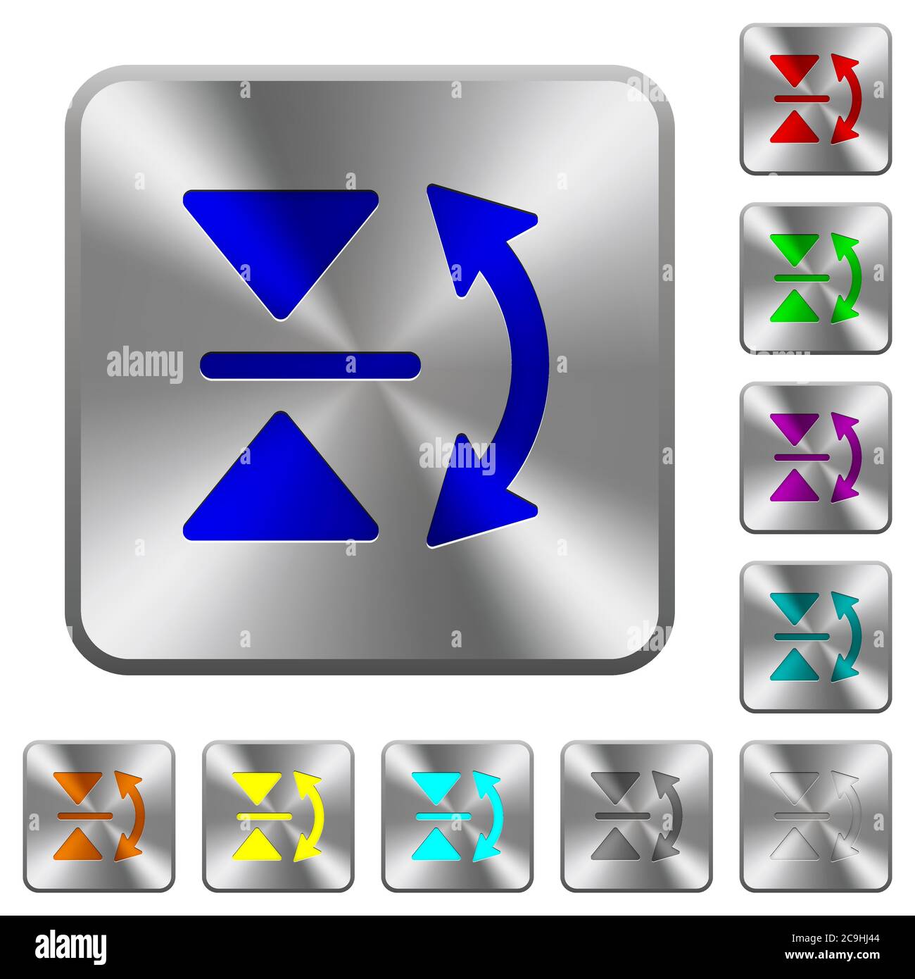 Vertical flip engraved icons on rounded square glossy steel buttons ...