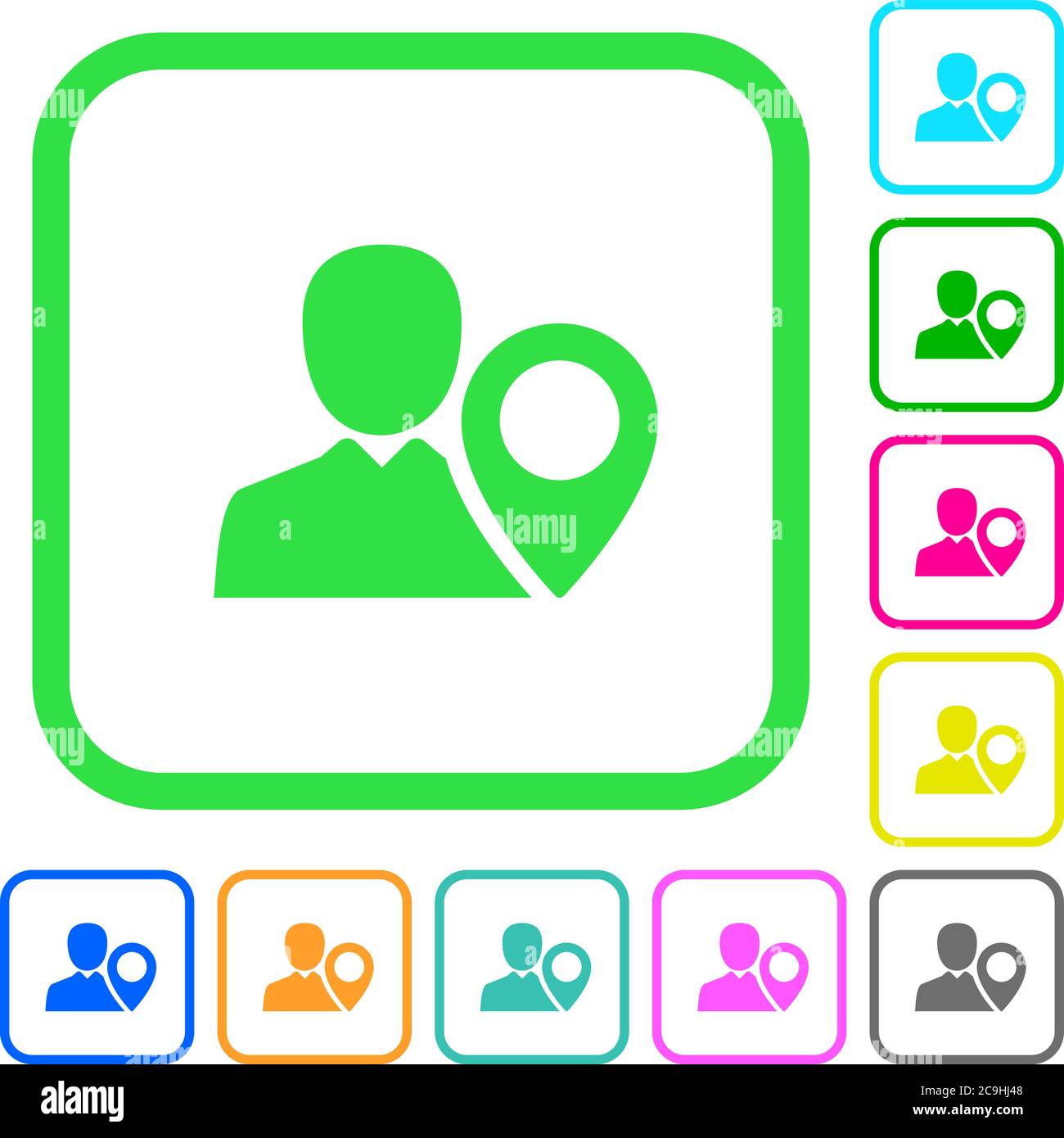 User location vivid colored flat icons in curved borders on white ...