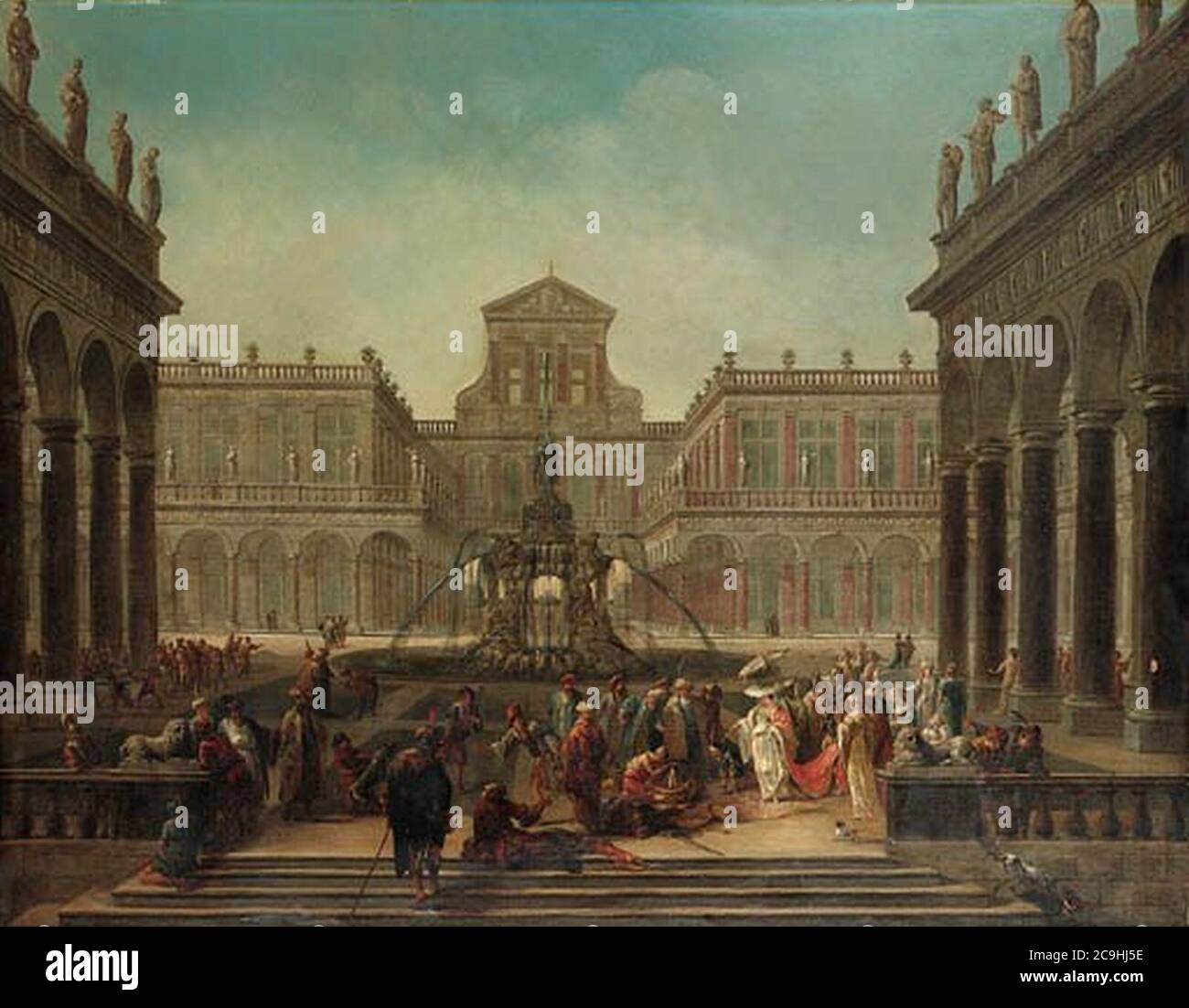 Jacob Ferdinand Saey - Courtyard of a Baroque palace with an oriental ...