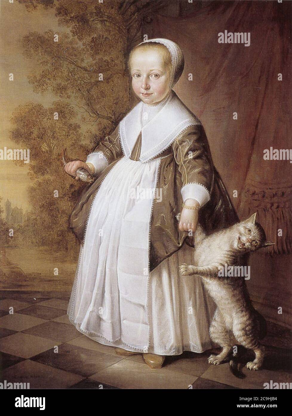 Jacob Gerritsz Cuyp - 4 yr old Girl with Cat and Fish - 1647 Stock ...
