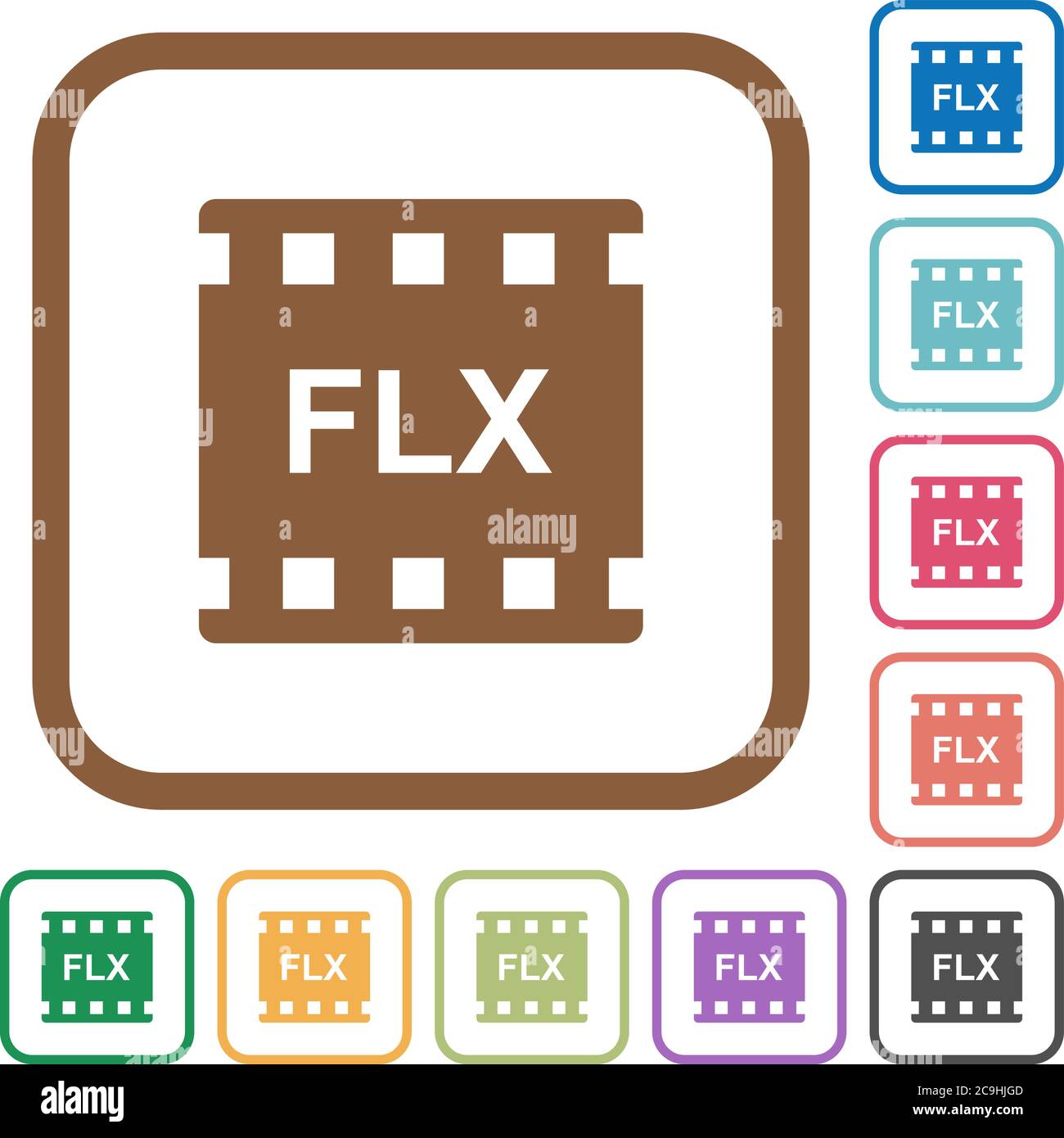 FLX movie format simple icons in color rounded square frames on white background Stock Vector ...