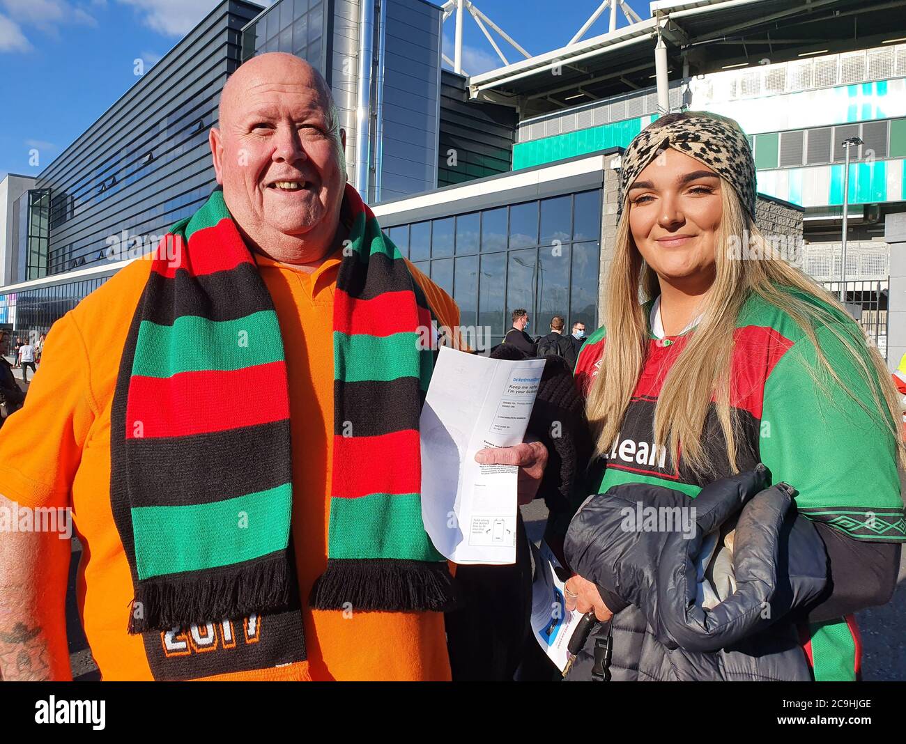 Glentoran fans Tommy and Sarah McKee arrive at the National Stadium at ...