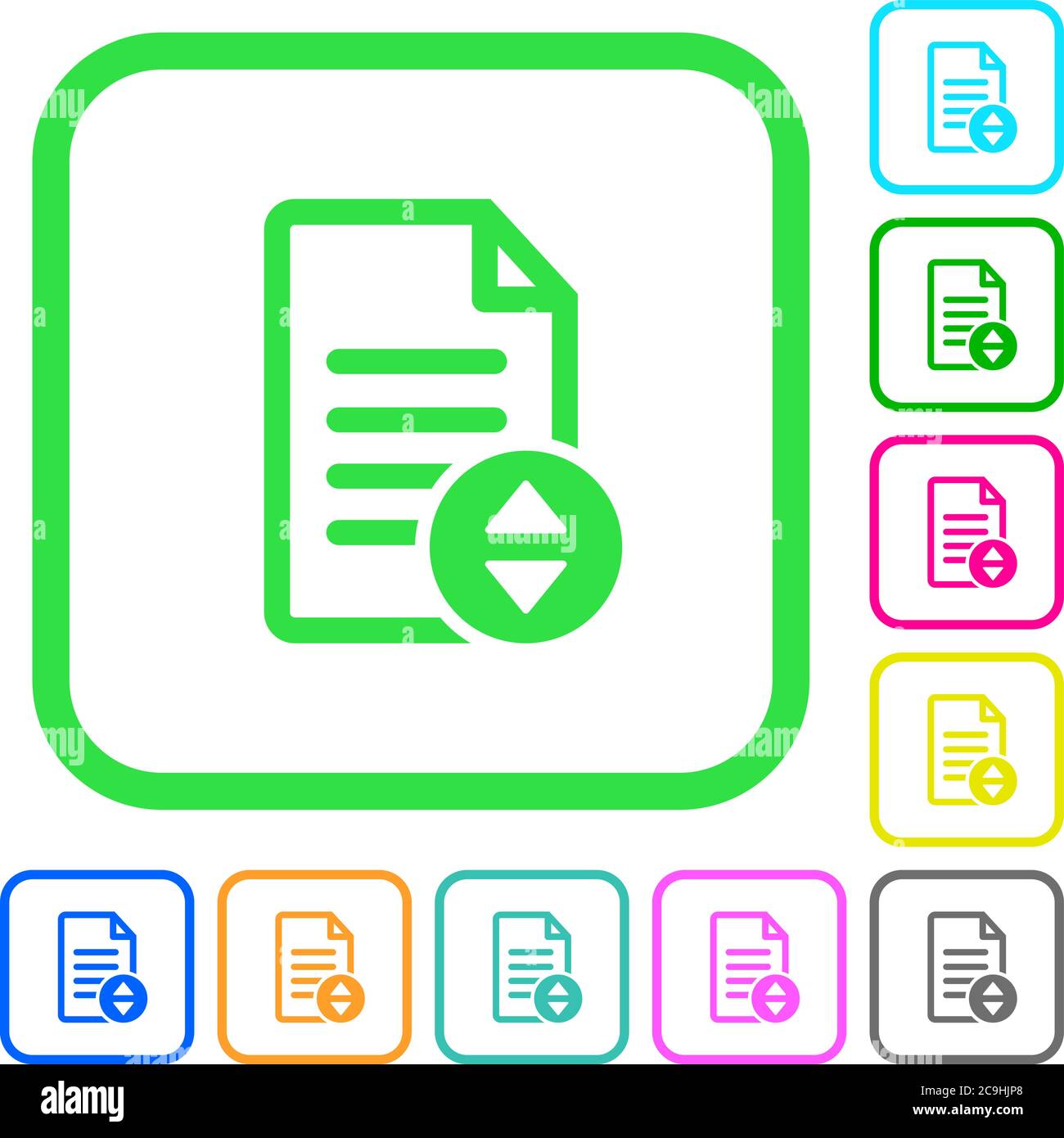 Document scrolling vivid colored flat icons in curved borders on white ...