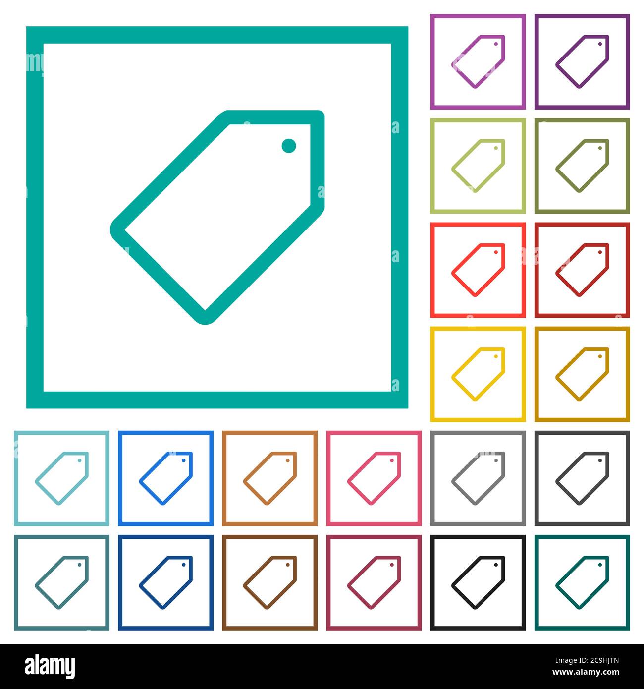 Single tag flat color icons with quadrant frames on white background ...