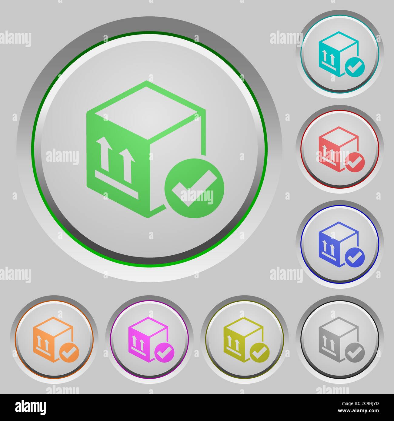 Package delivered color icons on sunk push buttons Stock Vector Image ...