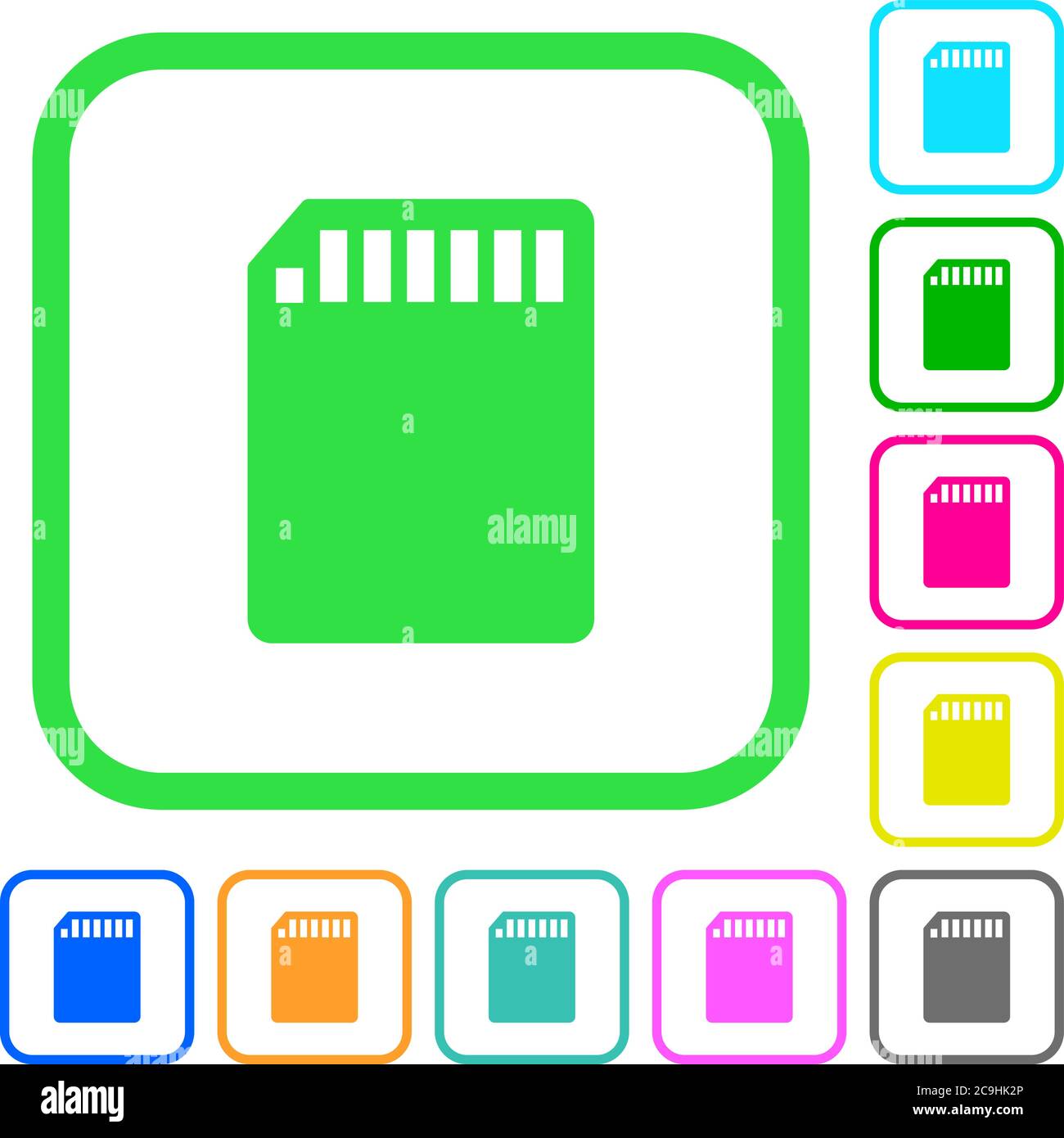 SD memory card vivid colored flat icons in curved borders on white ...