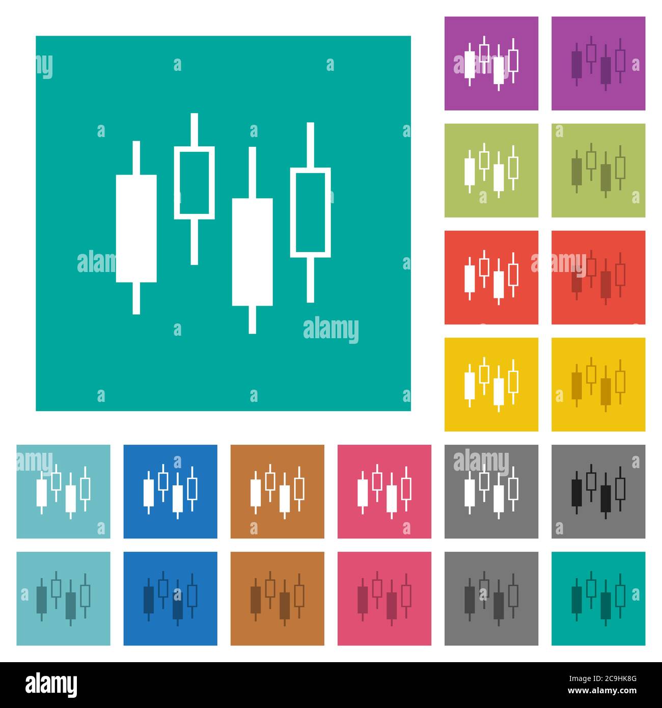 Candlestick chart multi colored flat icons on plain square backgrounds ...
