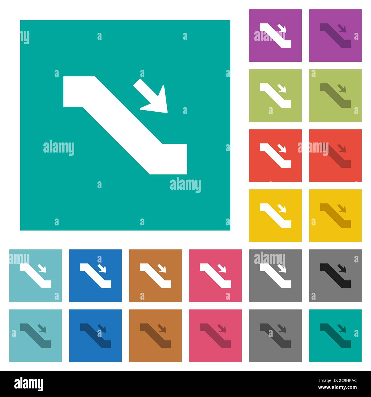 Escalator down sign multi colored flat icons on plain square ...