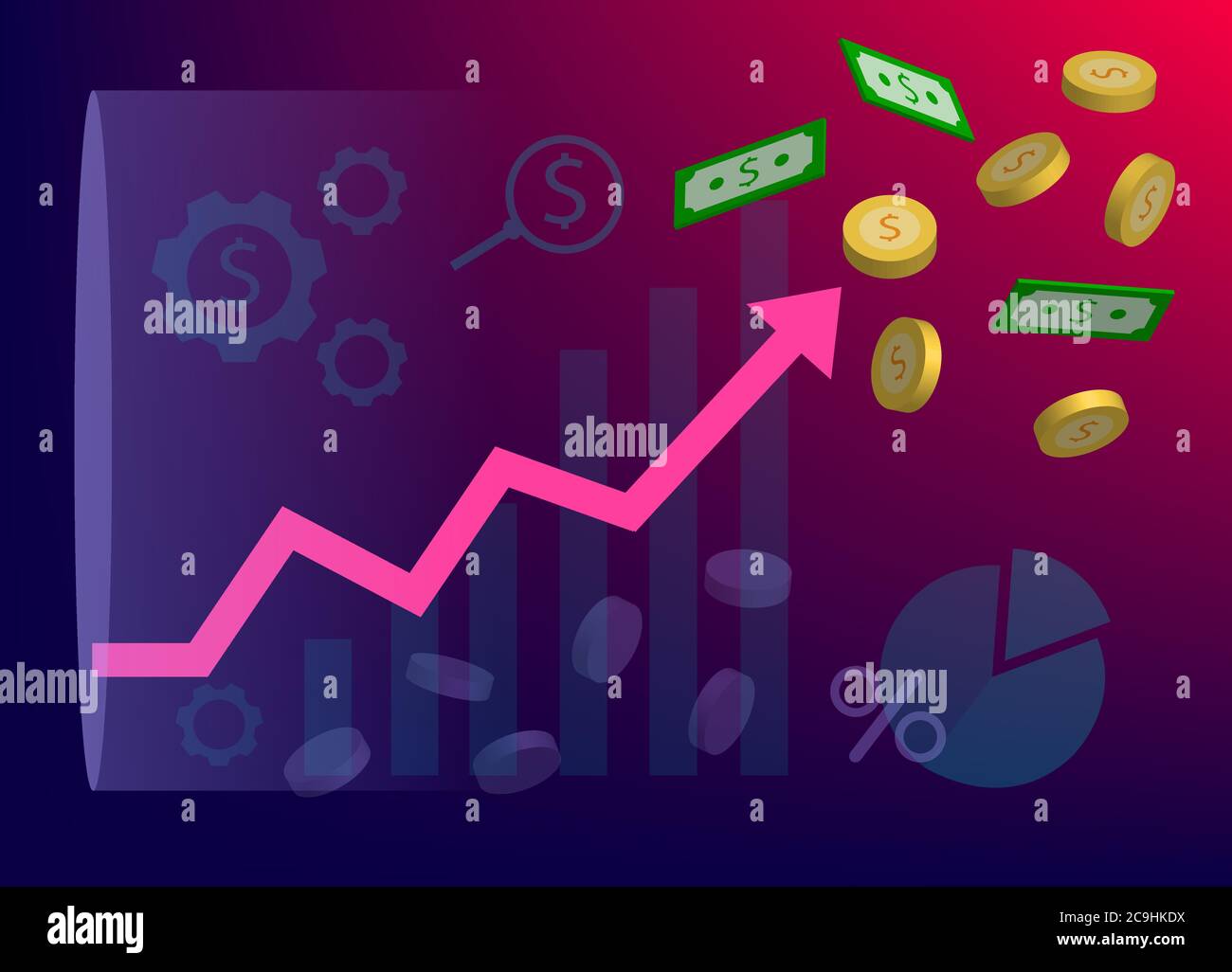 Various symbols relating to finance and investment. Investment graph ...