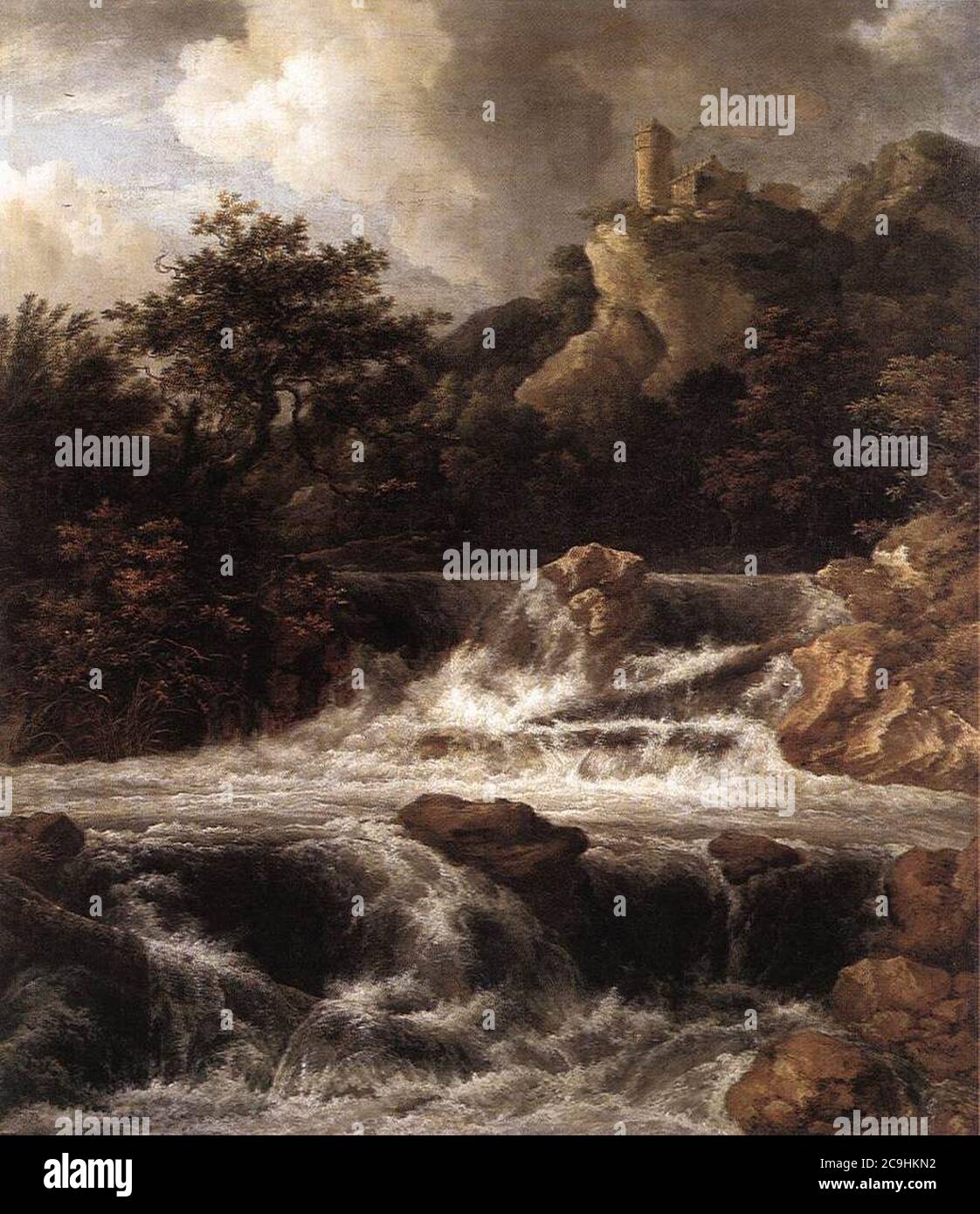 Jacob Isaacksz. van Ruisdael - Waterfall with Castle Built on the Rock ...