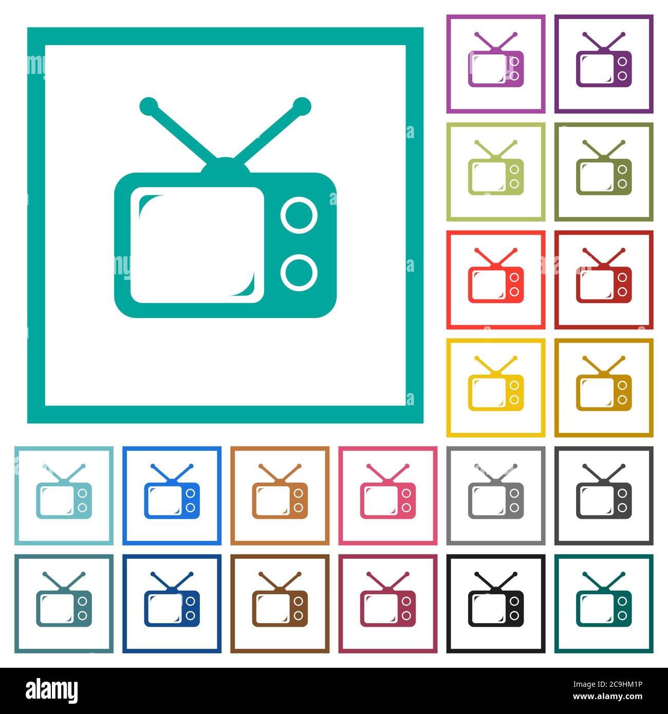 Vintage retro television flat color icons with quadrant frames on white ...
