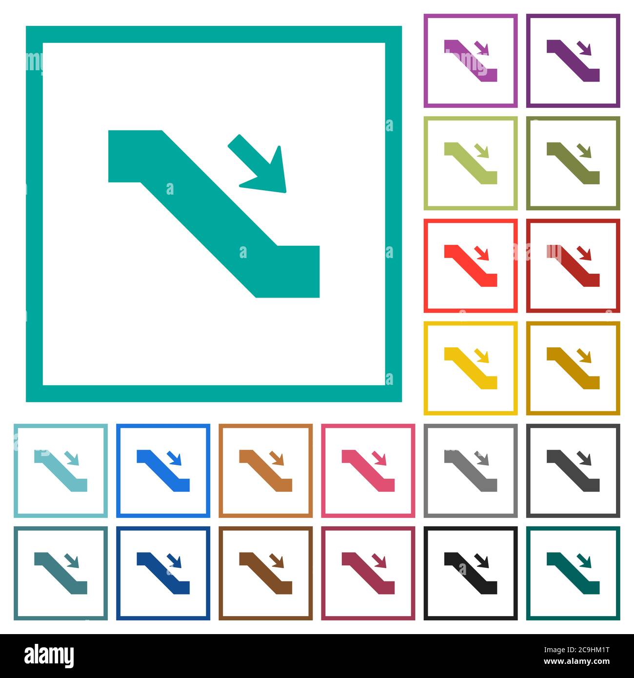 Escalator down sign square flat multi colored icons flat color icons ...