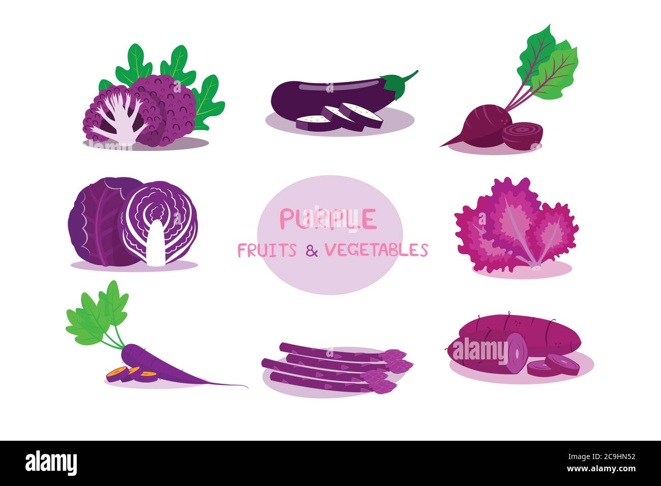 Purple fruits and vegetables isolated on white background Stock Vector ...
