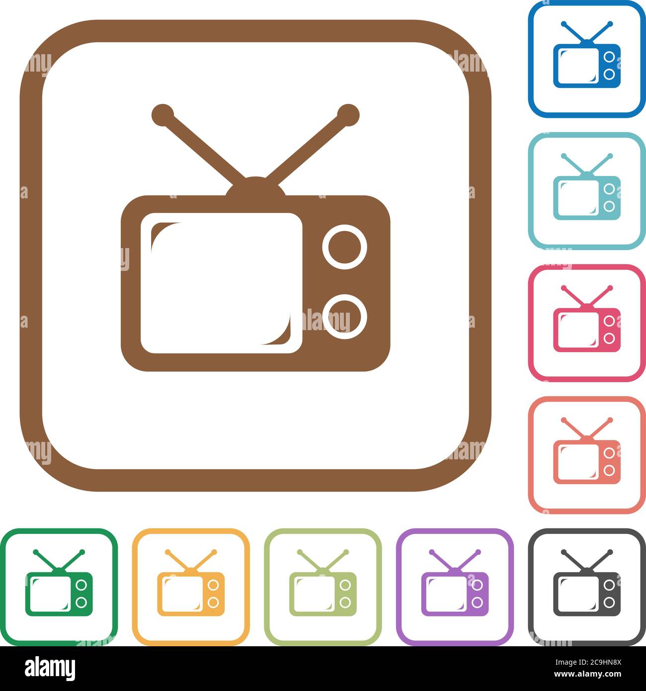 Vintage retro television simple icons in color rounded square frames on ...