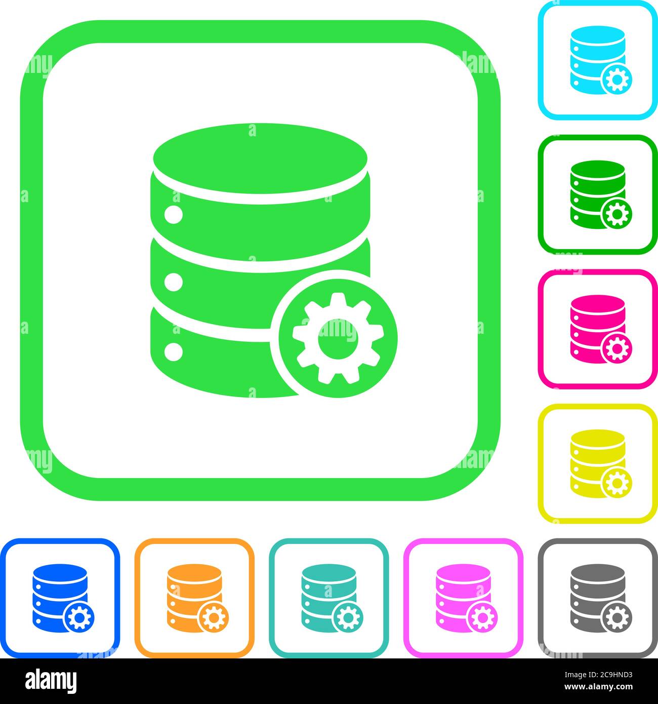 Database settings vivid colored flat icons in curved borders on white ...