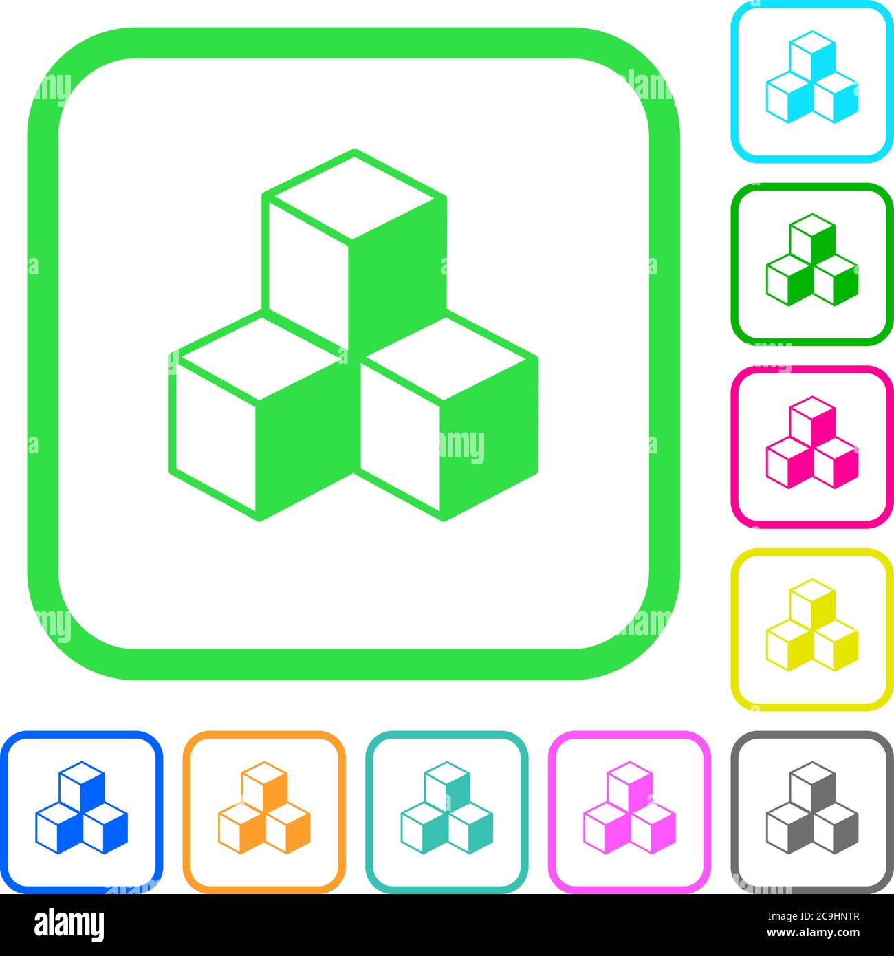 Cubes vivid colored flat icons in curved borders on white background ...
