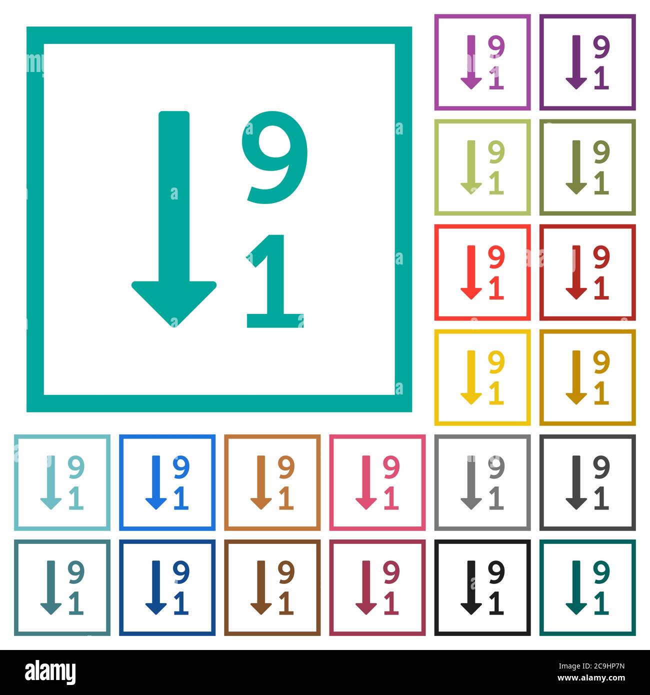 Descending numbered list flat color icons with quadrant frames on white ...