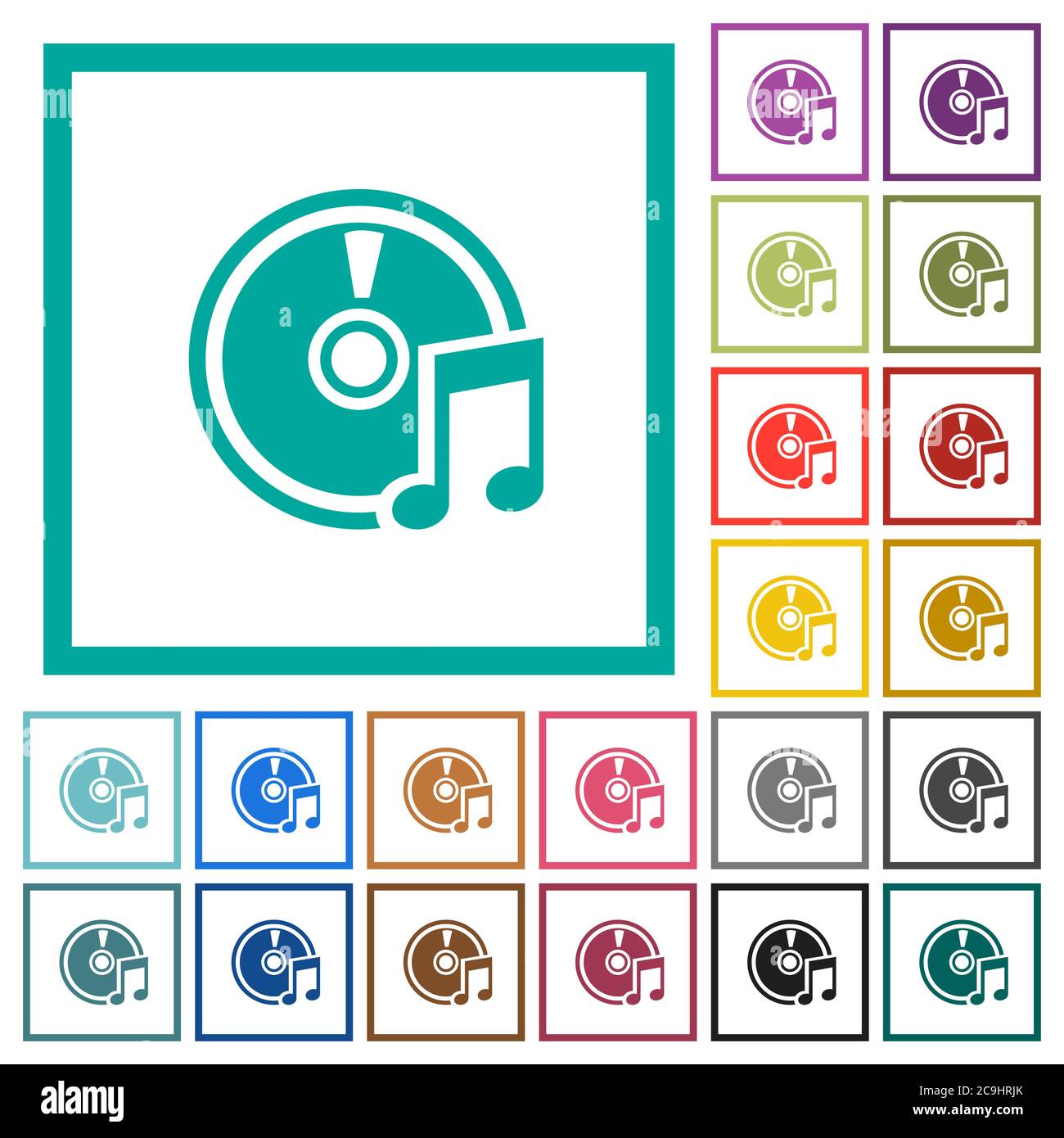 Audio CD flat color icons with quadrant frames on white background ...