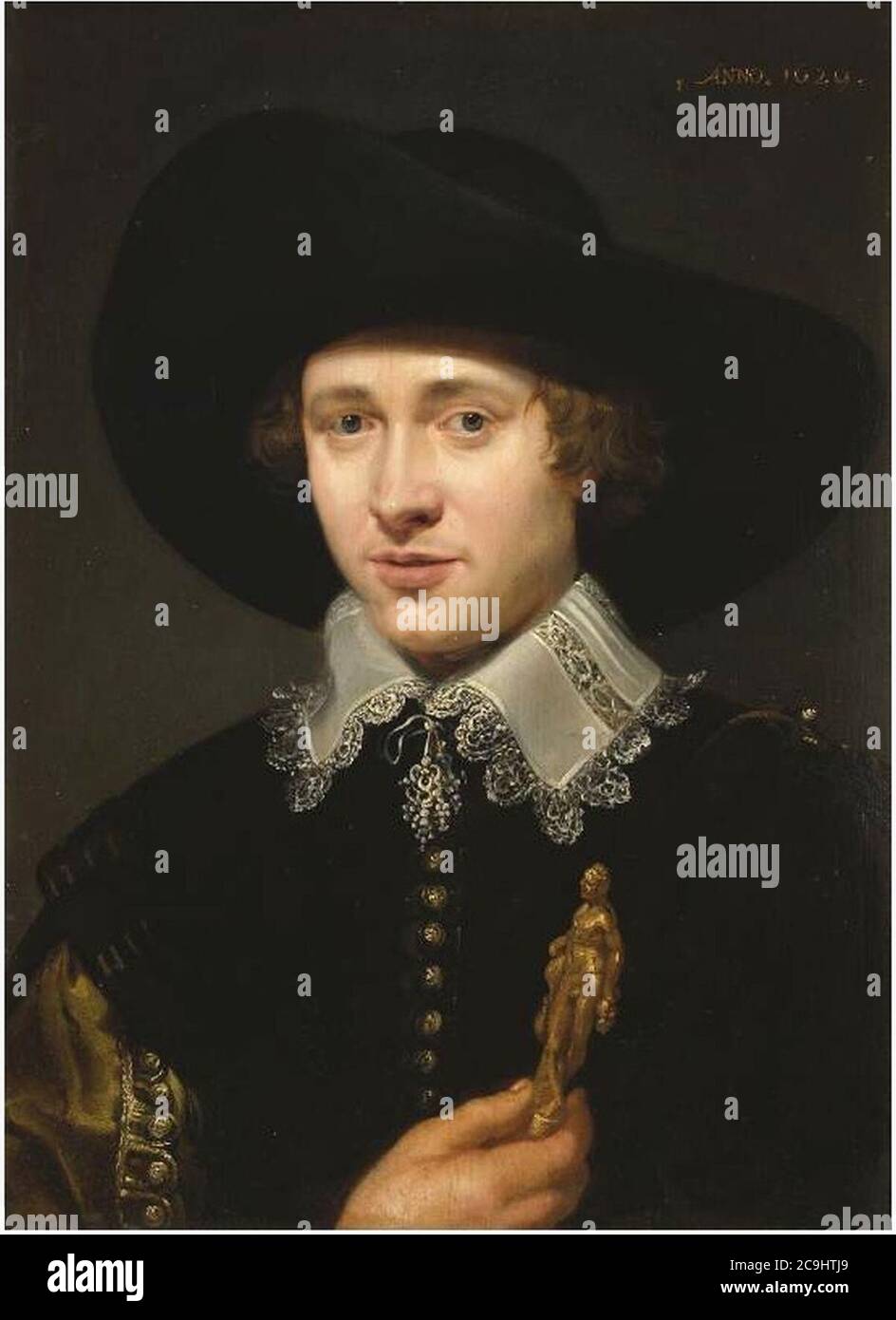 Jacob van Oost I - Portrait of a man holding a statuette Stock Photo ...