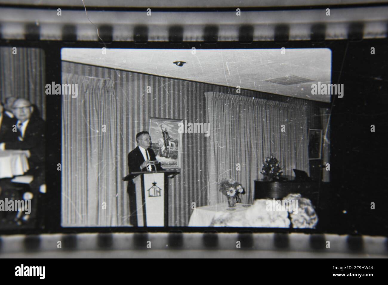 Fine 1970s vintage black and white photography of an adult speaker ...