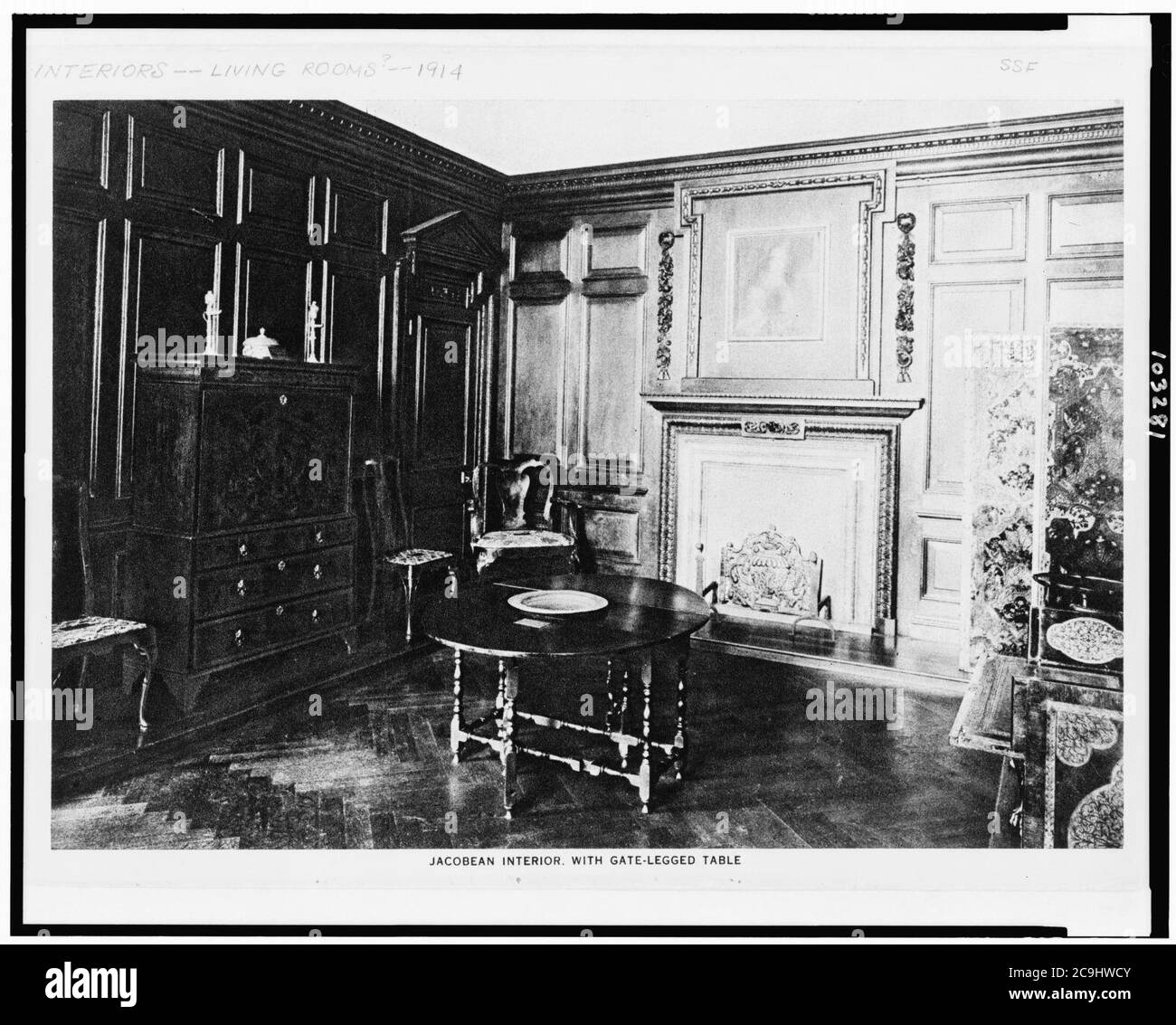 Jacobean interior with gate-legged table Stock Photo - Alamy