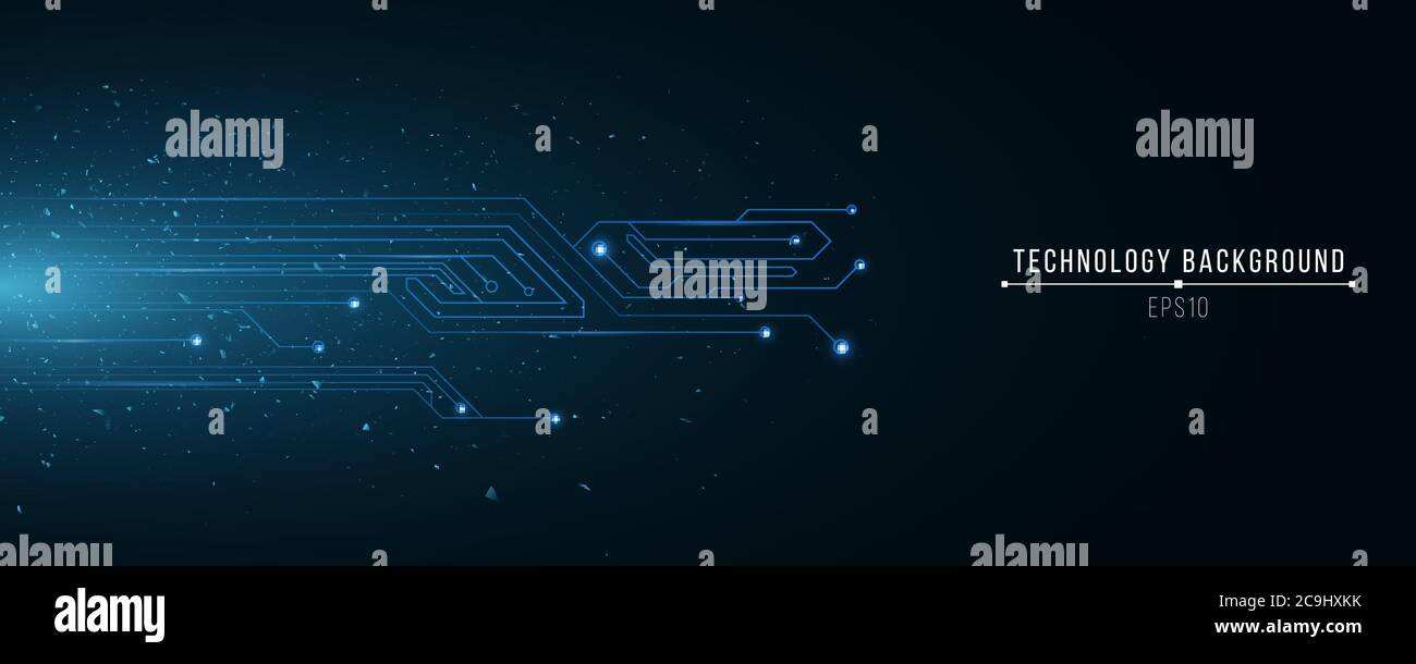 Futuristic technology background of glowng blue computer circuit ...