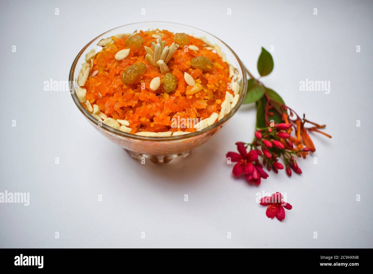 Top view of Carrot pudding known as Gajar ka halwa a popular sweet dish ...