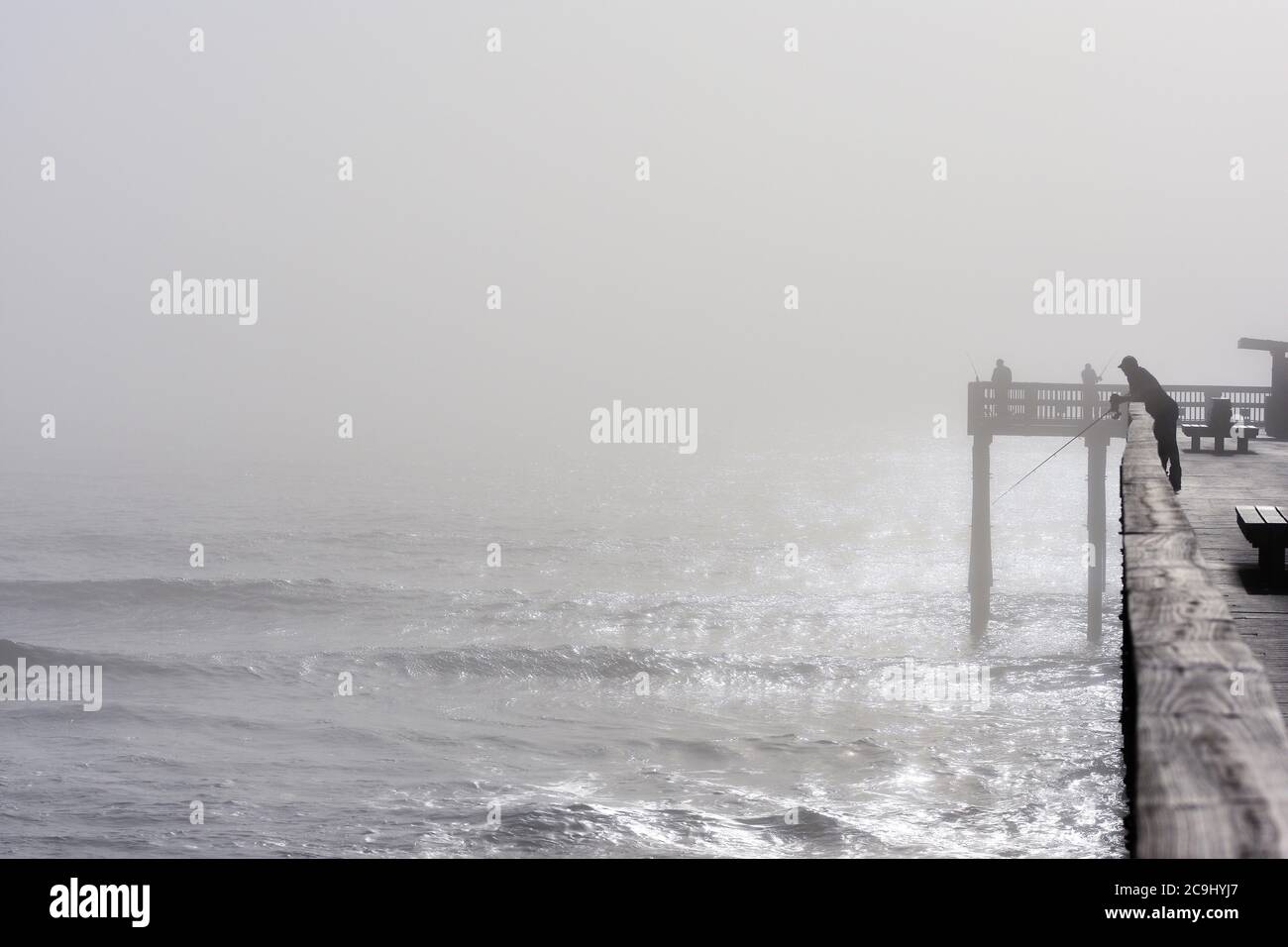 Fog Over Ocean and Pier Stock Photo - Alamy