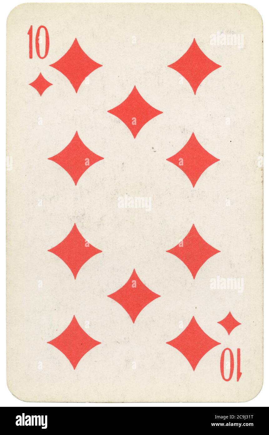Ten of Diamonds old grunge soviet style playing card isolated on white ...