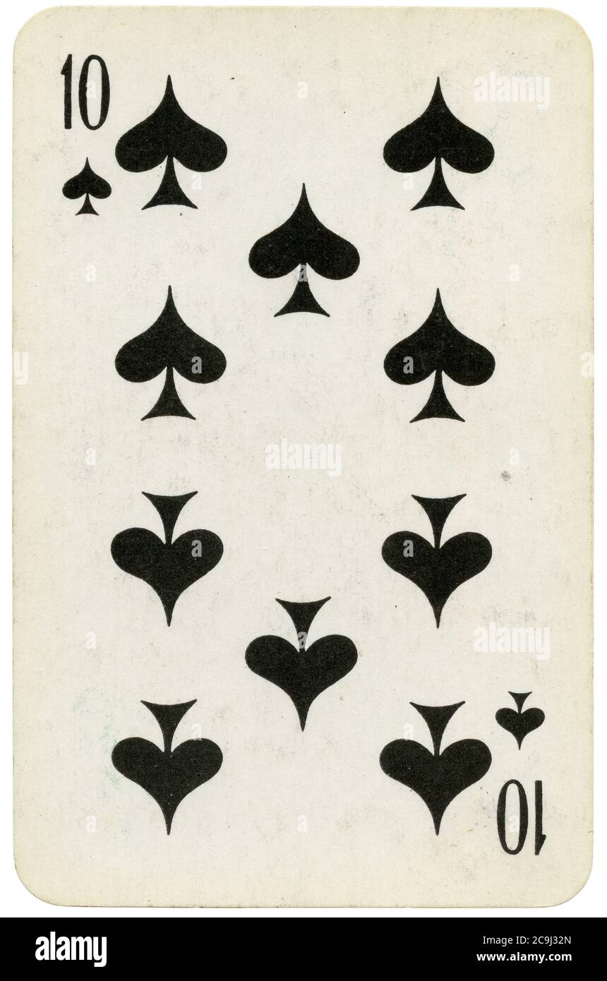 Ten of Spades old grunge soviet style playing card isolated on white ...