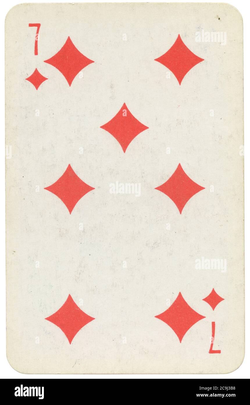 Seven of Diamonds old grunge soviet style playing card isolated on ...