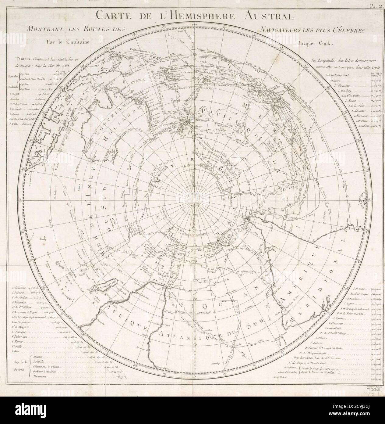Jacques Cook - Carte de l'Hemisphere Austral (1778 Stock Photo - Alamy