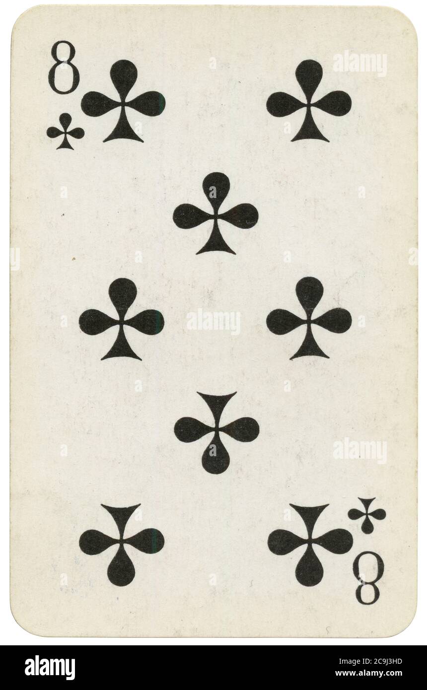 Eight of Clubs old grunge soviet style playing card isolated on white ...