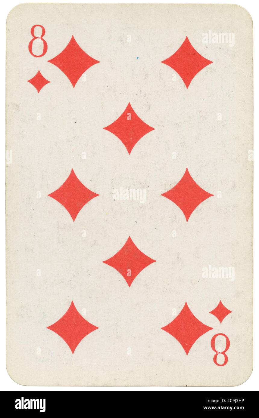 Eight of Diamonds old grunge soviet style playing card isolated on ...