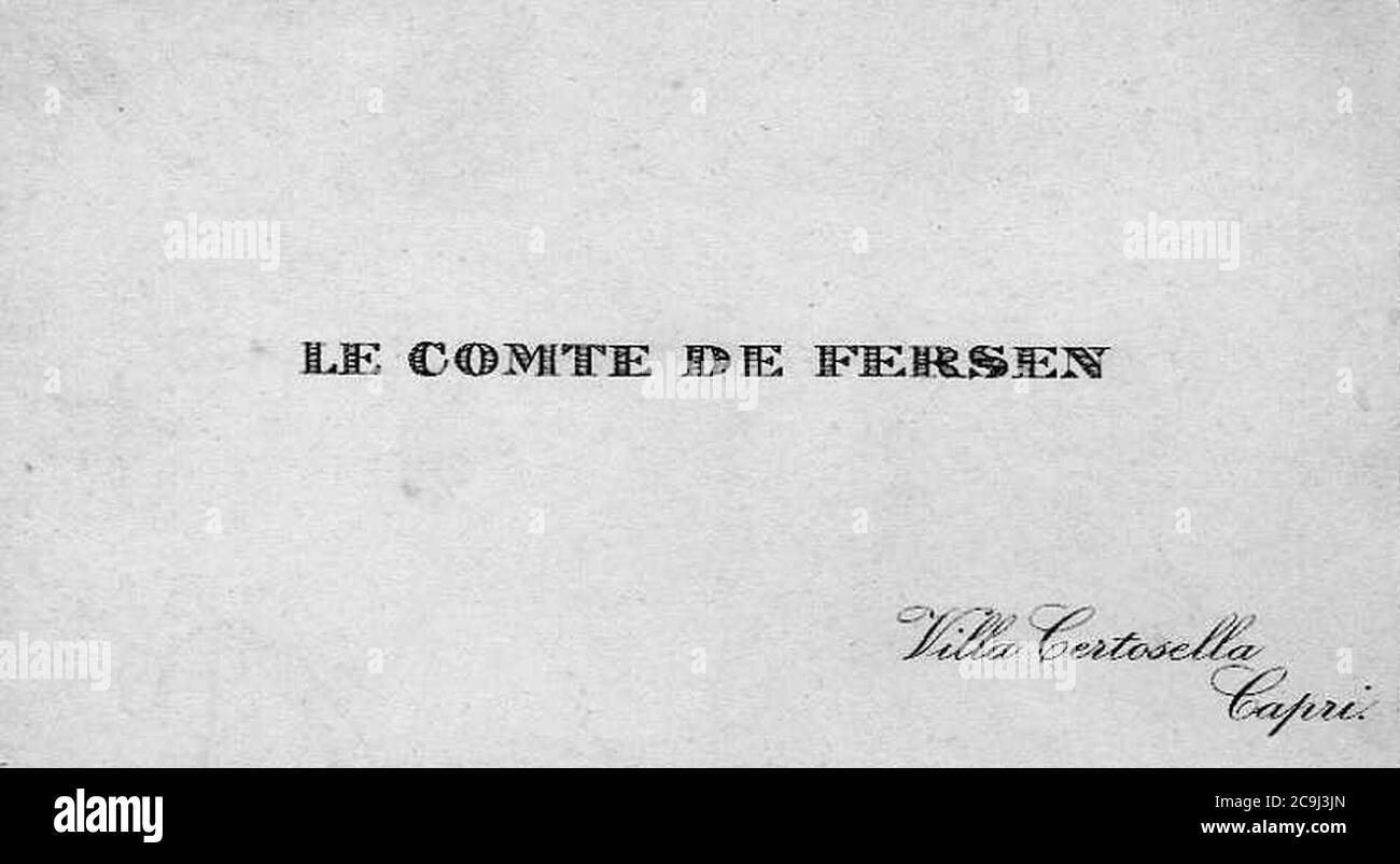 Jacques d'Adelswärd-Fersen visiting card Villa Certosella Stock Photo ...