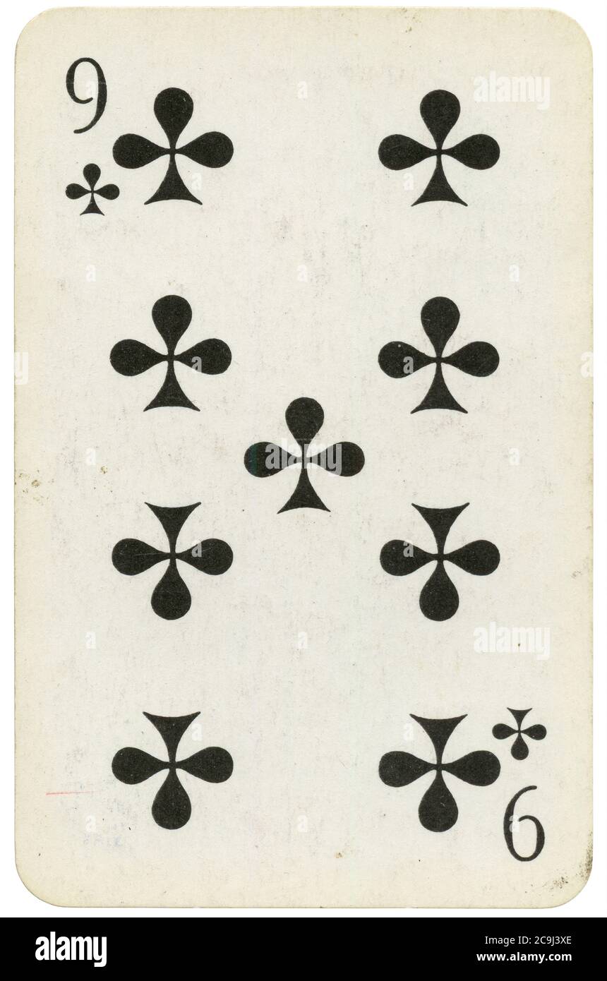 Nine of Clubs old grunge soviet style playing card isolated on white ...