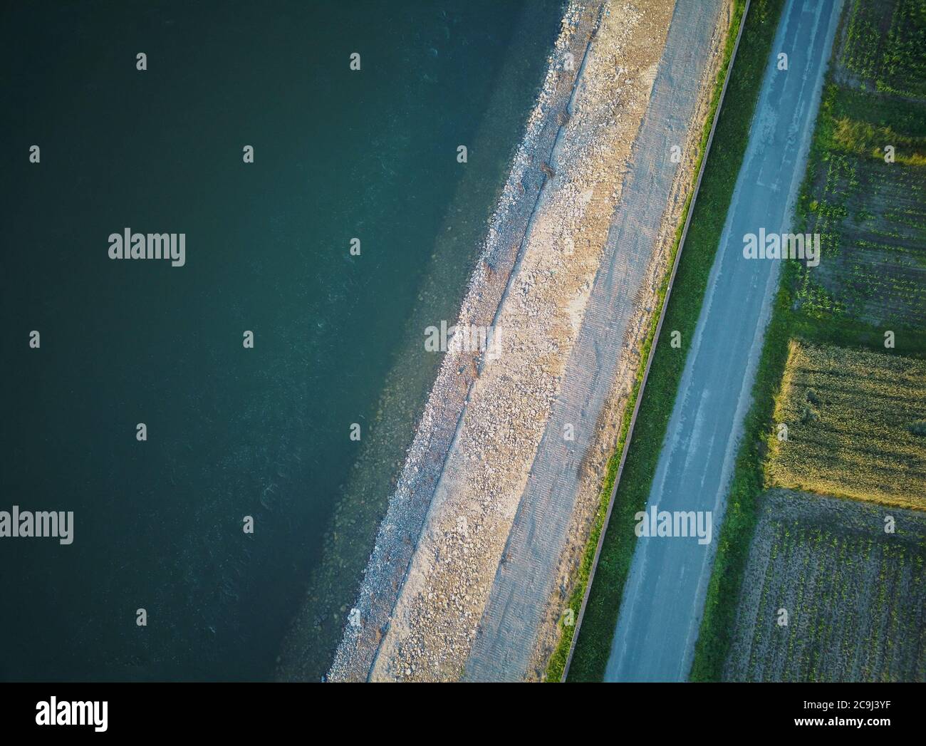 Levels of river shore, starting from water from far left, to the gravel ...