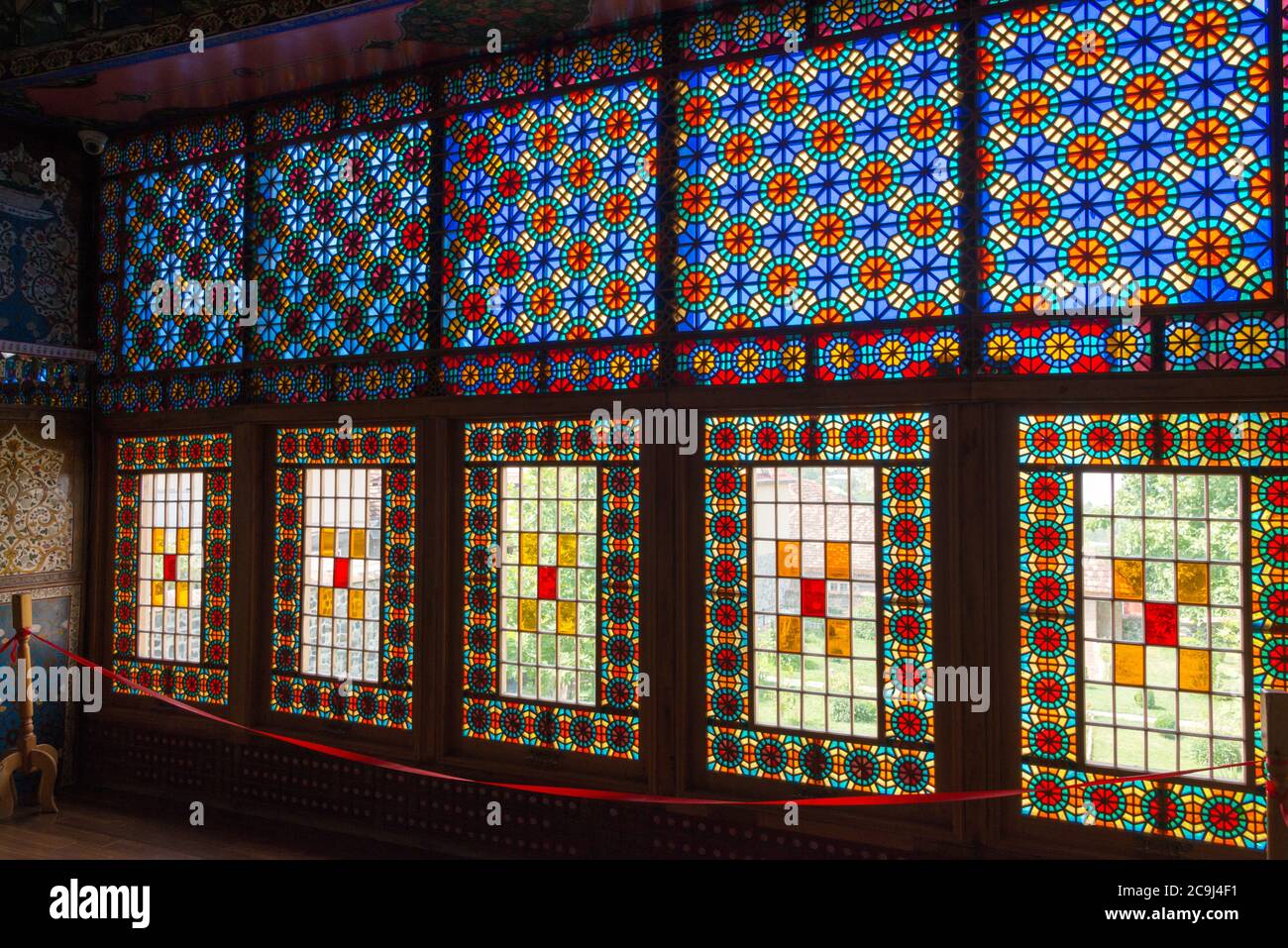 Sheki, Azerbaijan - Stained glass at Winter Palace. a famous historic ...